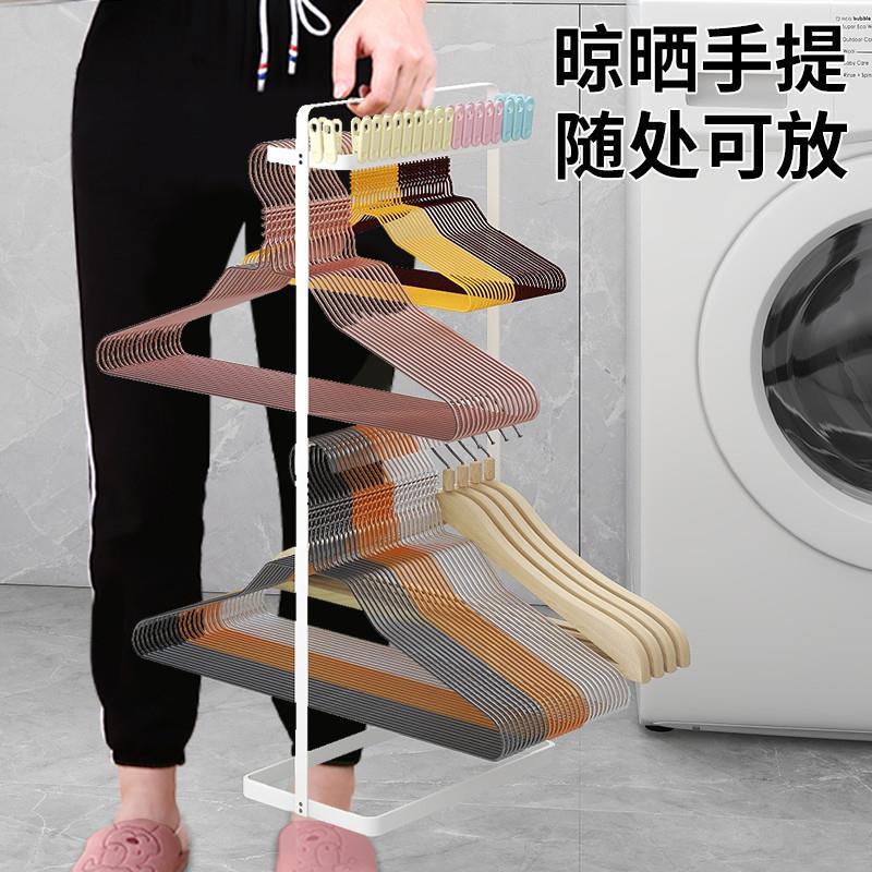 衣架收纳阳台整理架免打孔家用落地收纳盒挂钩放晾衣架收纳架