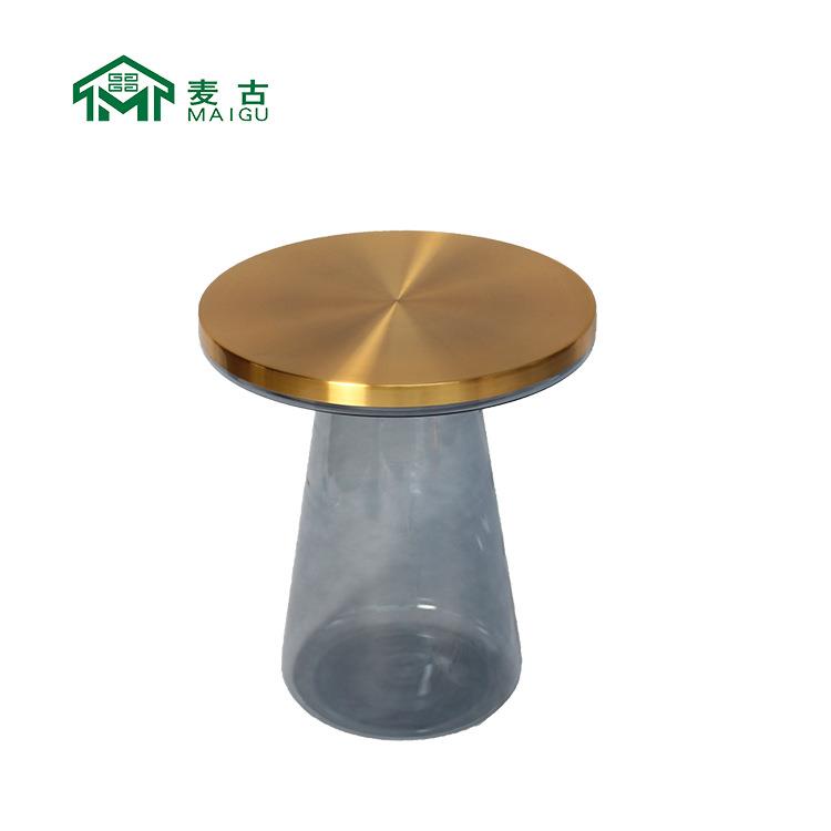麦古 北欧现简约设计师茶几圆形玻璃茶几沙发边几客厅角几