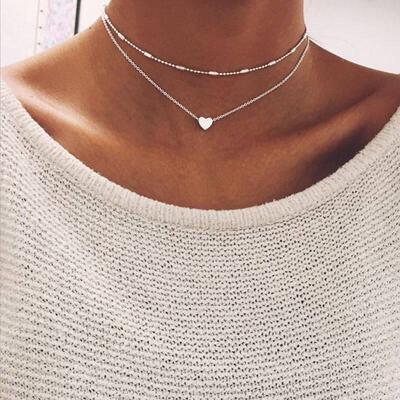 necklace double layer heart chain multilayer choker pendant