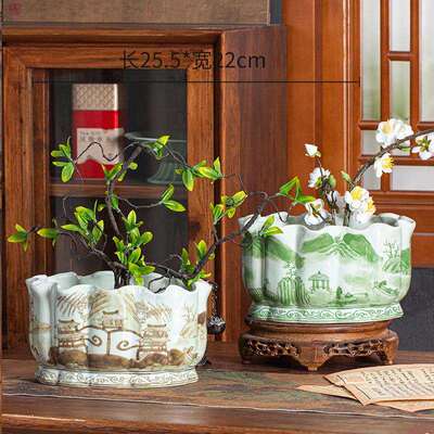 陶花种树大口花盆陶瓷家用庭院盆仿径古青花瓷中式陶瓷BTI花瓷盆