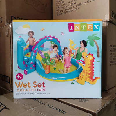 INTEX57135恐龙八字形公园水池滑滑梯充气城堡儿童戏水池喷水泳池