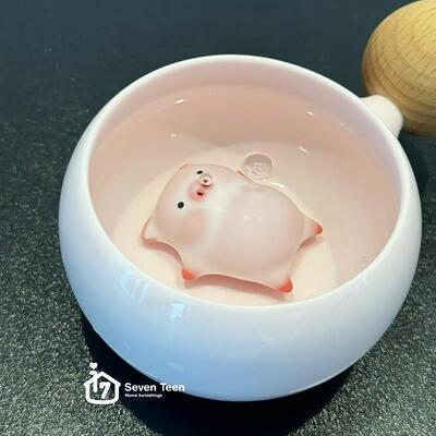 【100家新家快递】泡泡猪茶宠物可爱饰品陶瓷水杯饰品茶道饰品.