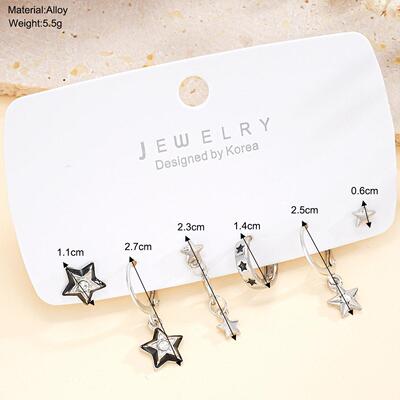 Earrings 6-piece set跨境十字架星星6件套黑暗星星耳扣套装耳饰