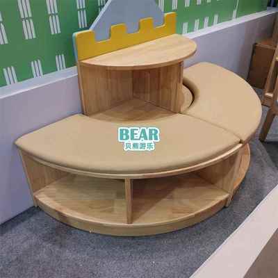 幼儿园软包坐垫座椅书柜城堡小狗书架组合儿童绘本架实木橡木软凳
