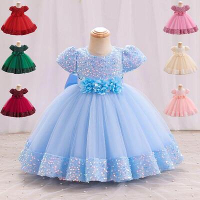 toddler girls glitter sequin decor puff sleeve poof dress