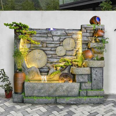 酒店门厅假山流墙庭院水水幕风阳台摆件田园屏泉花6328A喷园水景