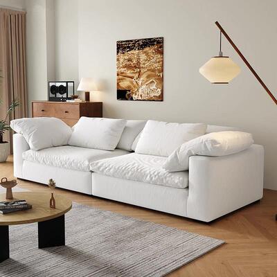 Cloud云软沙发奶油侘寂风慵懒简约亚麻布艺羽绒模块白色沙发组合