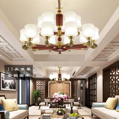 全铜吊灯红大橡中木新中式吊灯客厅灯大气国风别6059墅全铜灯具6