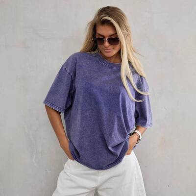 12 pcs vintage acid wash tshirt womens cotton tee tops crew