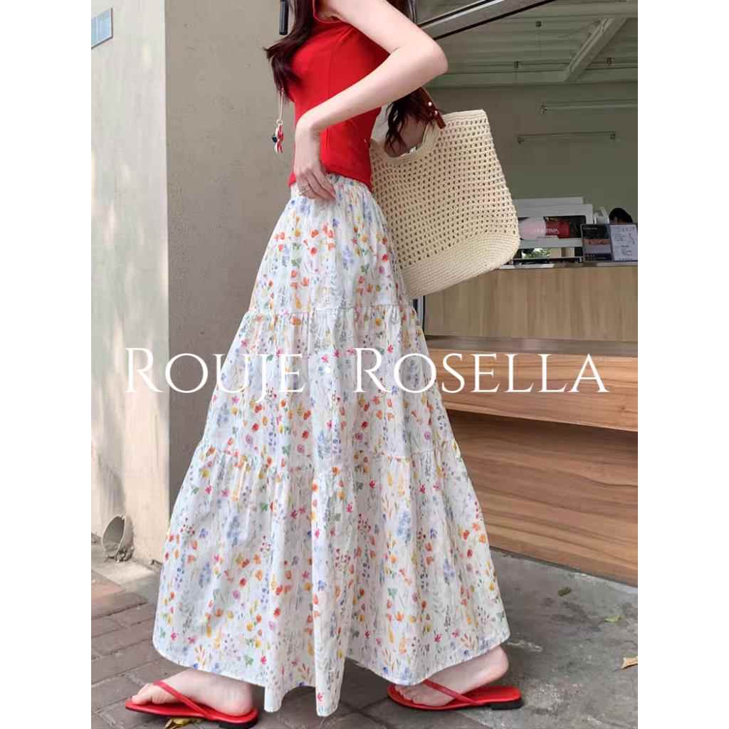 法国Rouje Rosella温柔典雅⭐氛围感碎花半身女夏中长版显瘦a字裙