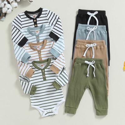 Geribbelde Sreep Nieuwe Baby Jongen Meisjes Kleding Herfst P