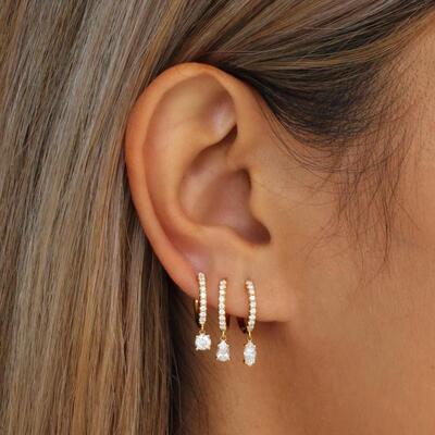 Cute Cubic Zirconia CZ Gold Silver Plated Hoop Drop Earrings