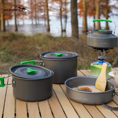 CAMPOUT户外露营锅具3-5人套锅装备茶壶煎锅便携炊具4件套送餐具