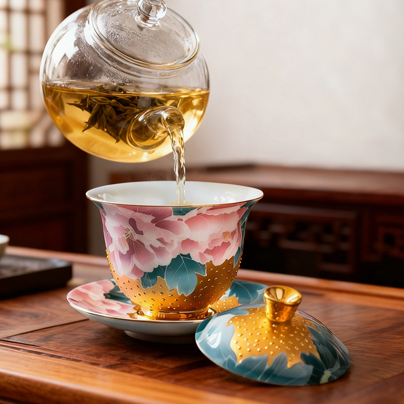 999真金手工盖碗省大师肖建辉品茗杯主人杯健康茶具家用高端送礼