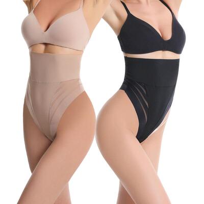 High waisted thong with cinched waist and T-shaped