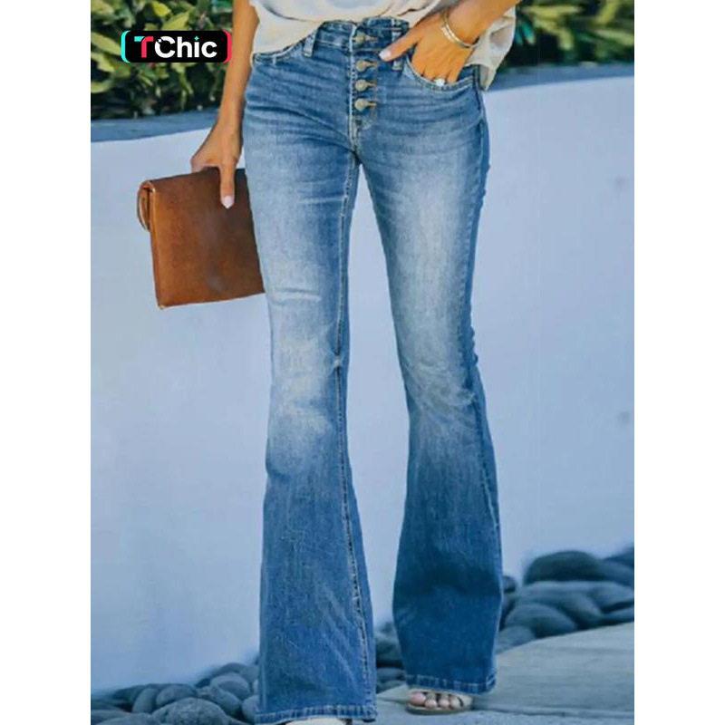 G 93090 Washed Multi-button Flare Jeans 水洗多纽扣微喇牛仔裤