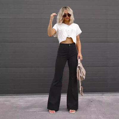 Fiona Waisted Bell Bottom Flare Jeans Olive High