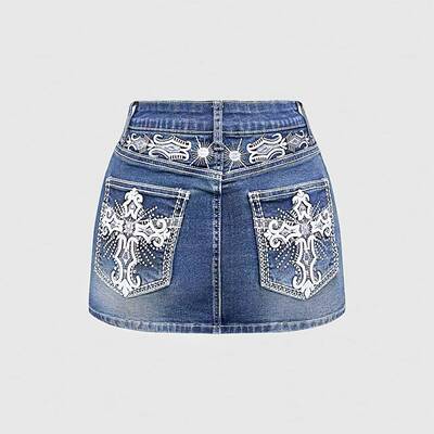 Summer Fashion American Style Hot Girl Denim Skirt Back