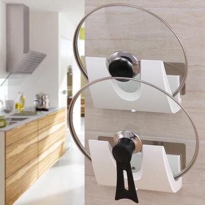 Wall-mounted pot lid holder without drilling, shelf for stor