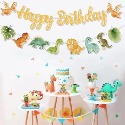 Dinosaur Happy Birthday Garland Banner Roar Dino Party Ballo