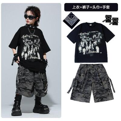 正品街儿童的时尚服装儿童的HipHo舞蹈H-ip-Hpop鼓组表演服装集男