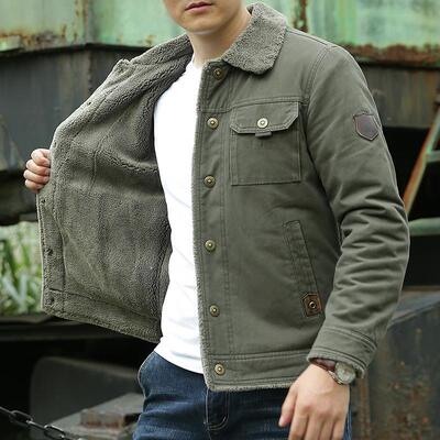 Men's cotton jacket with thickened green and middle-aged