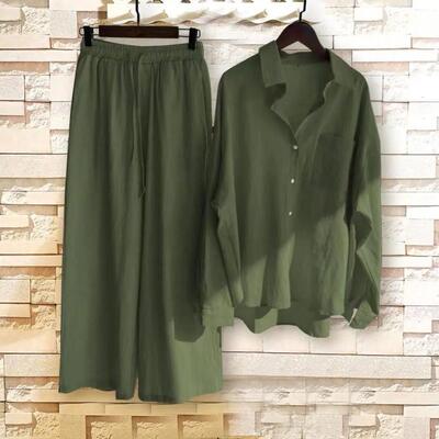 2 Pcs/Set Chic Women ops Pants Set Solid Color Women Outfit
