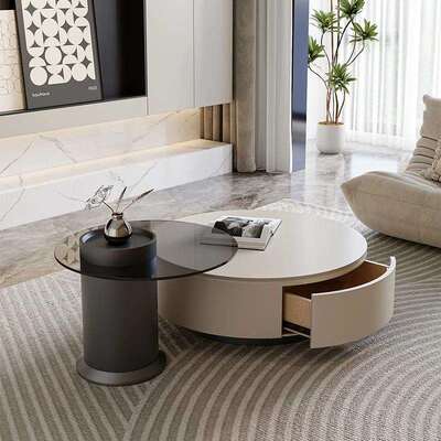 岩茶板圆形几桌客厅家用轻奢现约小简户型代白TGK色奶油感设计师