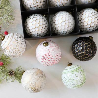 8CM Vintage Christmas Ball Ornament, Distressed Finish Decor