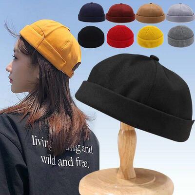 Men Cotton Brimless Skullies Cap Solid Color Set Portable Do