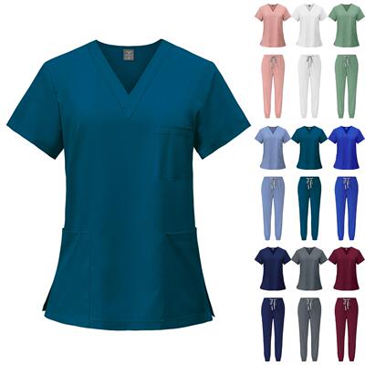 1 Set Womens Polyester Scrubs Fitted Nurse Uniform with
