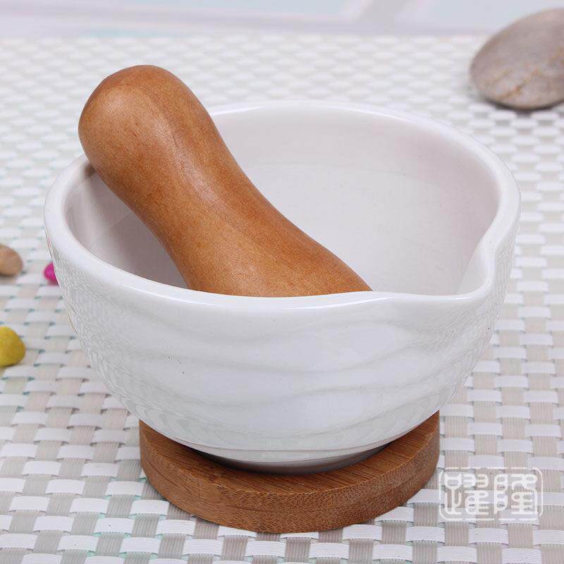 玉龙家纯白色陶瓷大蒜压蒜捣碎器大蒜盒杵食物研磨器碗婴儿食品补
