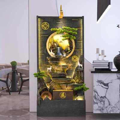 幕墙流水屏喷UWQ风办公室隔断饰摆件室内外庭院假鱼山池泉景装观