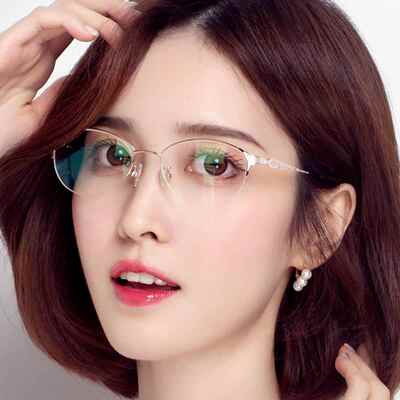高档超女轻优近视眼镜大脸半框雅眼镜框平光防蓝光辐射变女款眼色