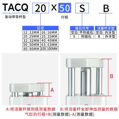 薄型三轴三杆带导杆气缸TACQ12/16/20/25/32/40/50*10*50*80*100
