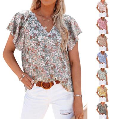 Women's collar printed short sleeved pullover shirt