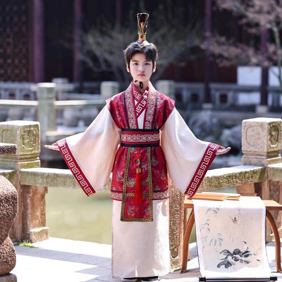 儿童古装秦汉战国袍汉服男女童古代丞相王公大臣官员服春秋演出服