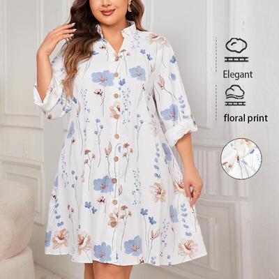 White printed dress, plus plus size mid length skirt