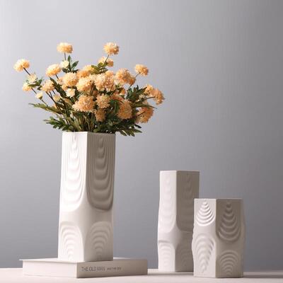 北欧简色约创意陶NBH瓷花瓶花样板房哑光水白插摆件客厅培鲜花装