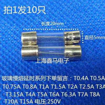 玻璃保险丝管 慢熔 5A 250V T5AL250V T6A T6.3A T7A T8A 5*20MM