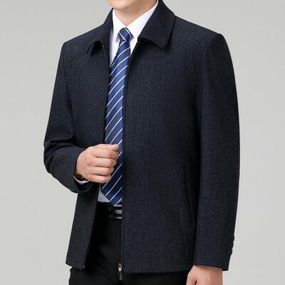 2317-J秋毛新款男羊夹克中年爸爸装季式商务休闲毛料上衣绅士翻领