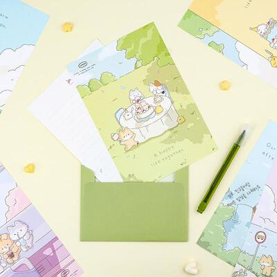 韩国dash and dot可爱猫咪信纸信封贴纸套装情侣朋友写信祝福告白