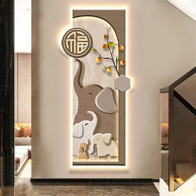 网红福级鹿生财高入户玄关吉装饰光画轻奢感走廊过道壁画发祥灯画