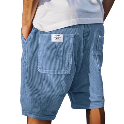 Men's drawstring shorts with white label stripes on the