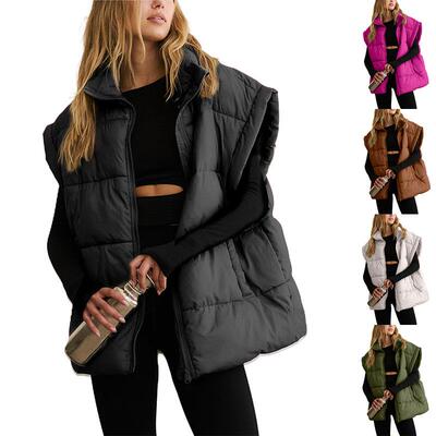 Womens Winter Oversized Puffer Vest Lightweight Stand Collar