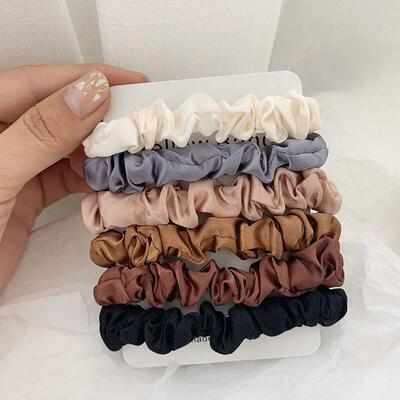 6Pcs/Set Woman Fashion Silk Satin Scrunchies Solid Color Hai