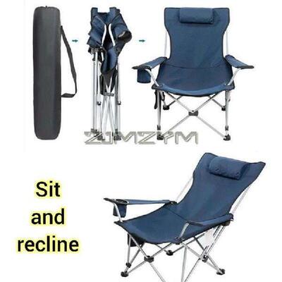 Folding Beach Camp Chair Recliner with Head Support,