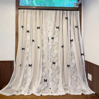 双层式窗RG102462帘卧室遮光纱布一体蝶法公主黑色蝴出租屋网红