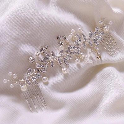 rend Hair Comb Bridal Tiaras Rhinestone Pearl Alloy Hairband