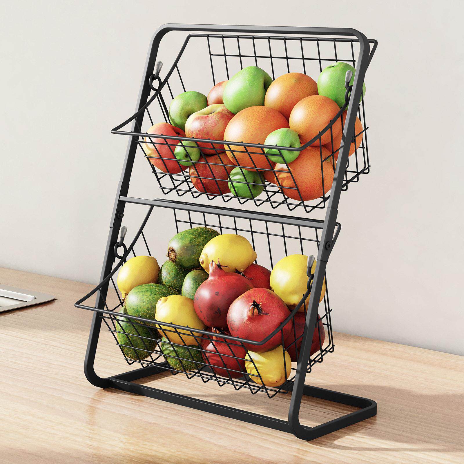 Kitchen vegetable shelf black double layered厨房蔬菜架双层